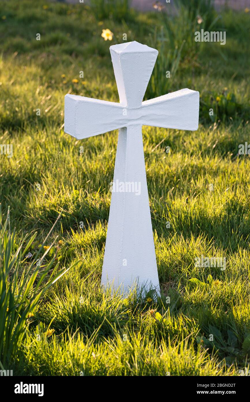White plague crosses put up by artist Pete Smith around Presteigne, UK ...