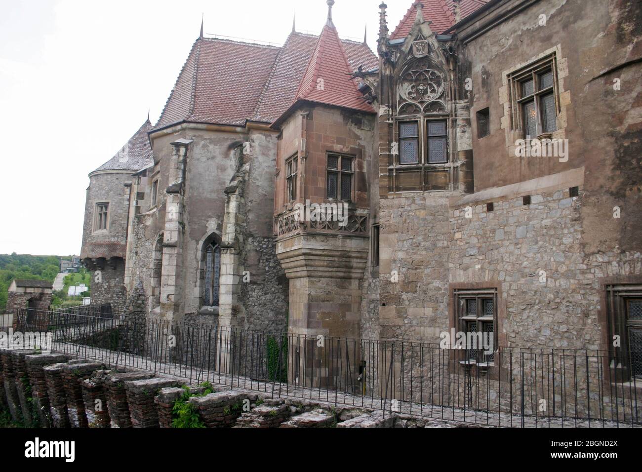 Exterior view of one side of the medieval Corvin Castle in Hunedoara ...