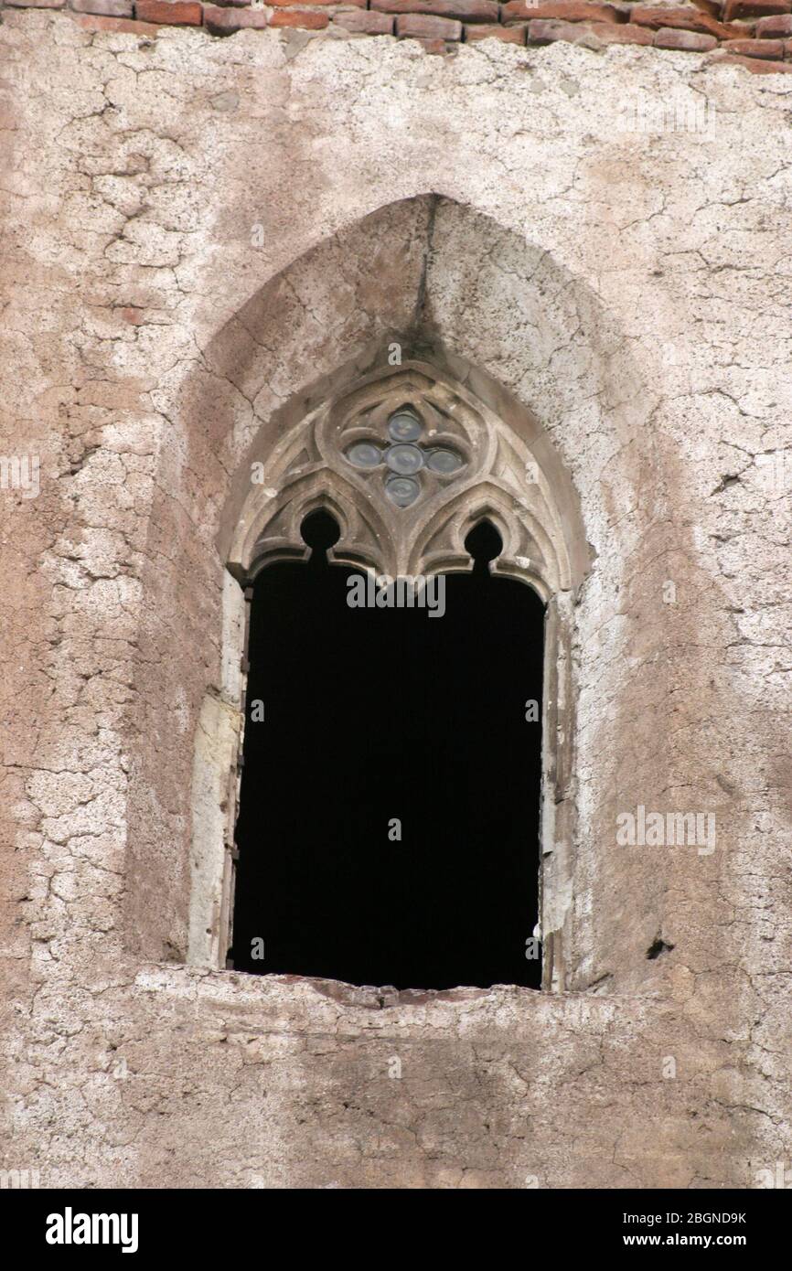 Window towards the courtyard of the medieval Corvin Castle in Hunedoara ...