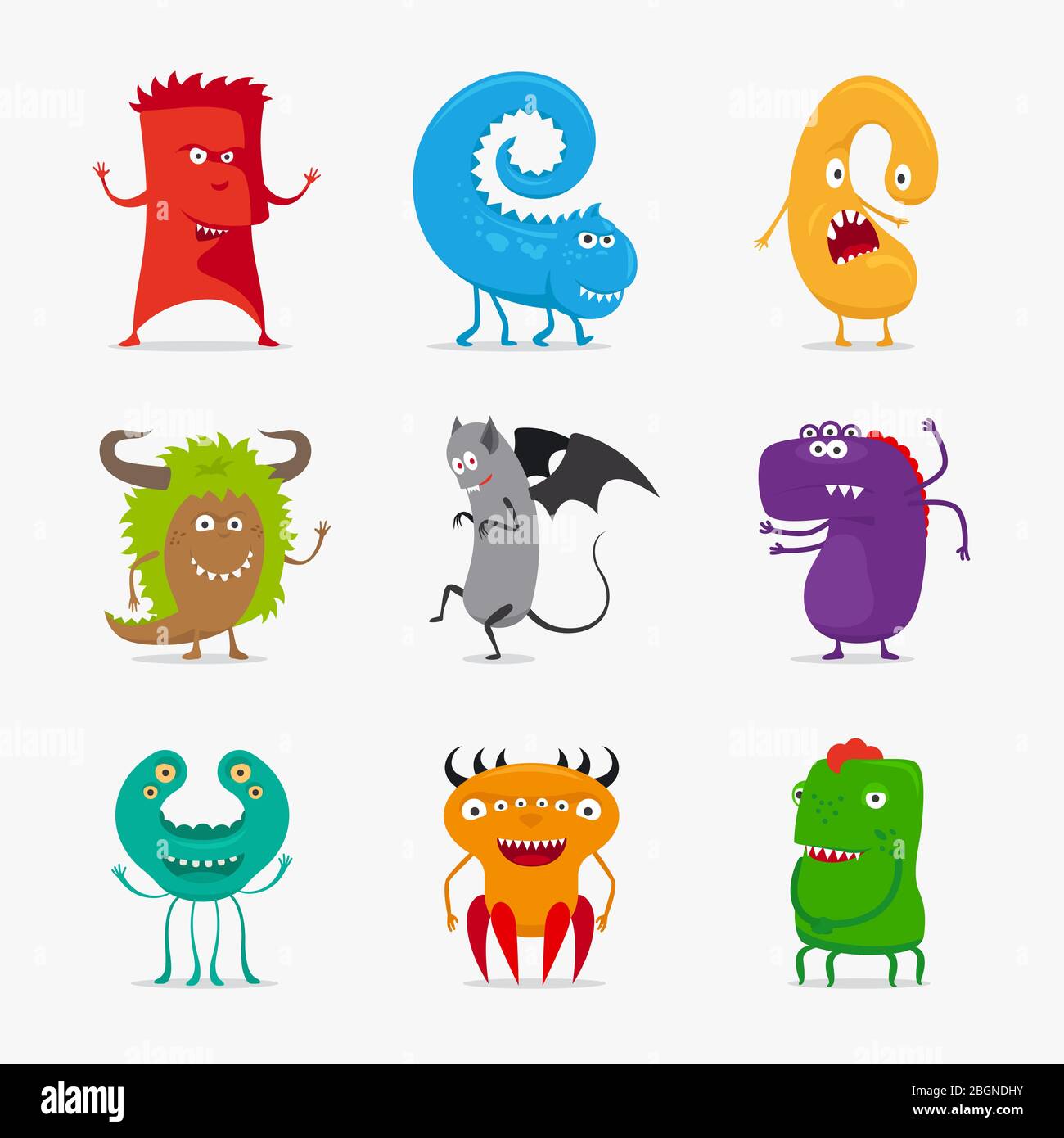 Cartoon cute vector monsters. Different colour funny monsters icons on ...