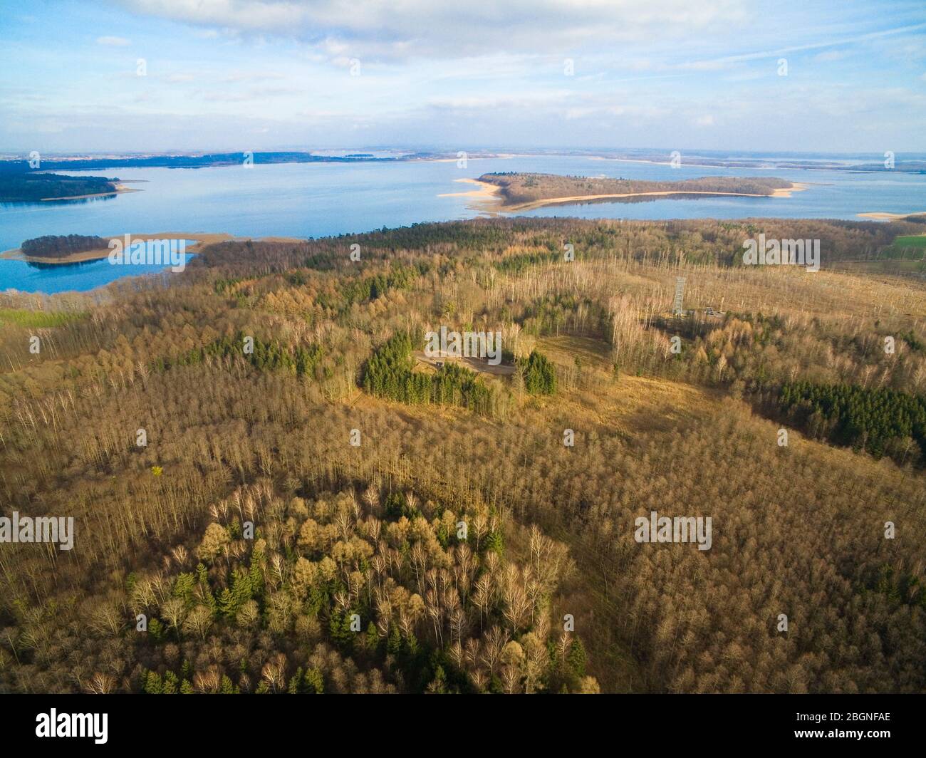 Aerial view of observation tower located on terrain of German Land ...