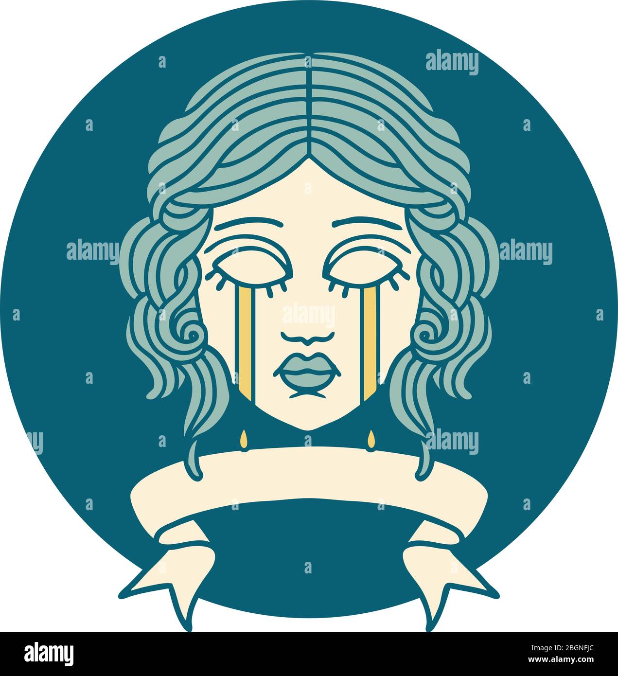tattoo style icon with banner of female face crying Stock Vector Image ...