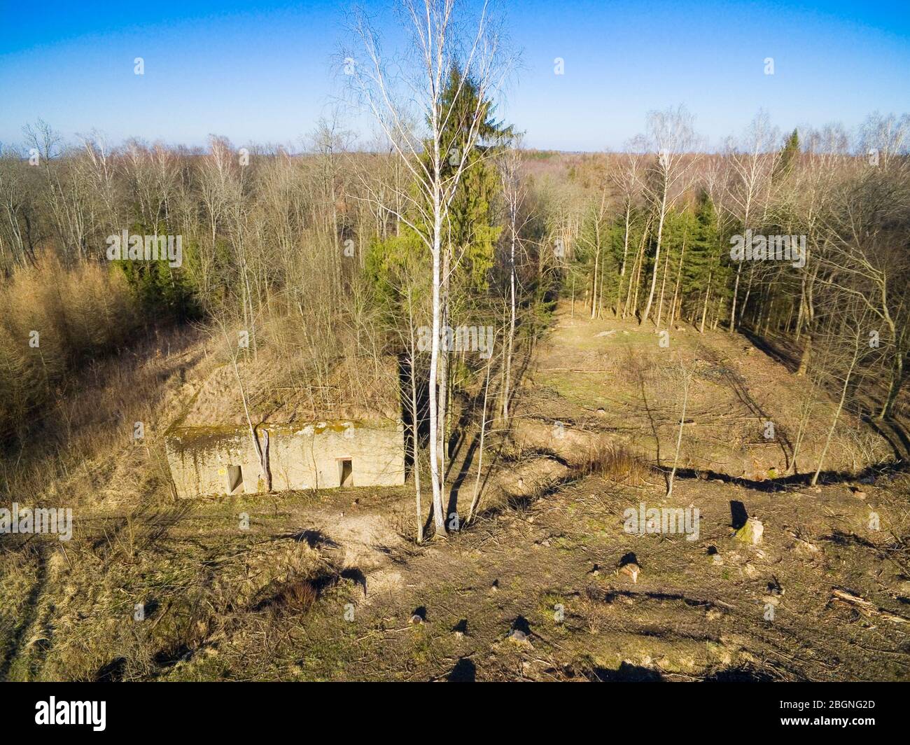 Aerial view of reinforced concrete bunkers belonged to Headquarters of ...