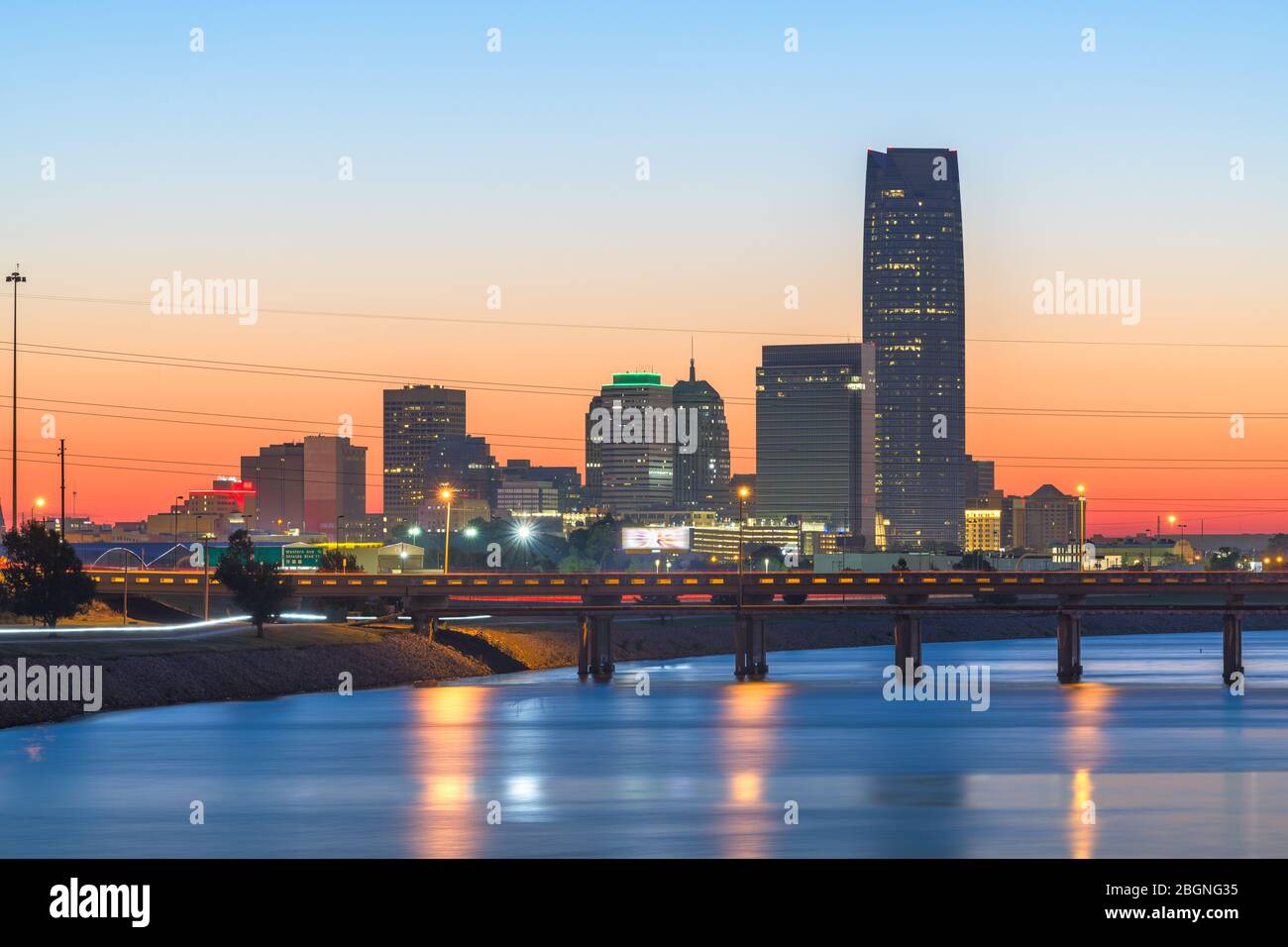 Oklahoma City, Oklahoma, USA downtown skyline on the Oklahoma River at ...