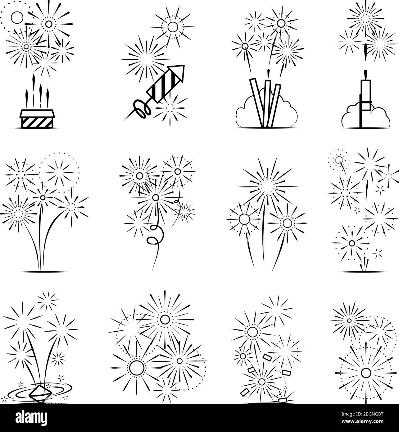 Fireworks Vector Black And White Firework, Stars Doodle Black Icon,