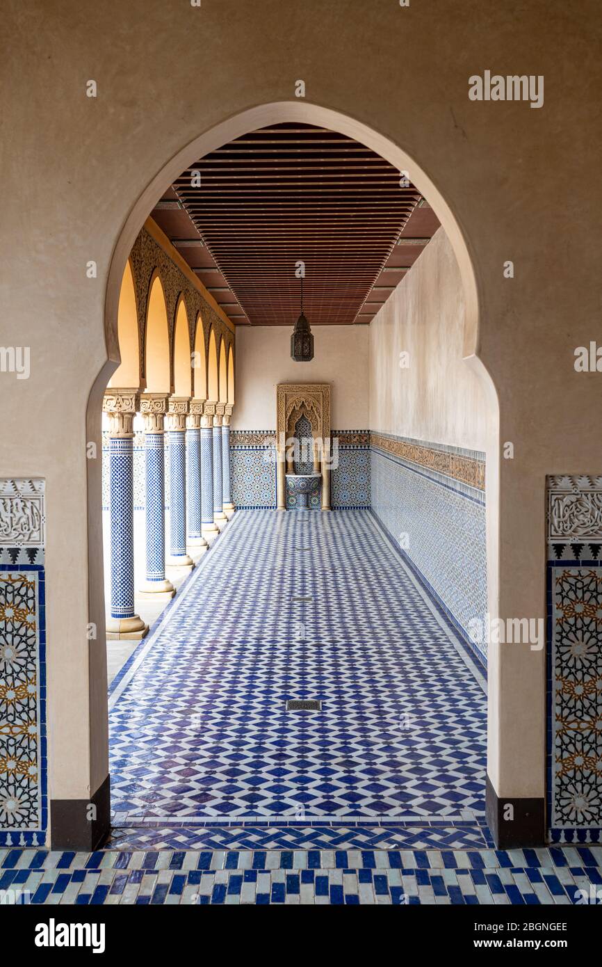 arabic arcade colonnade portico with wooden ceiling with ornaments ...