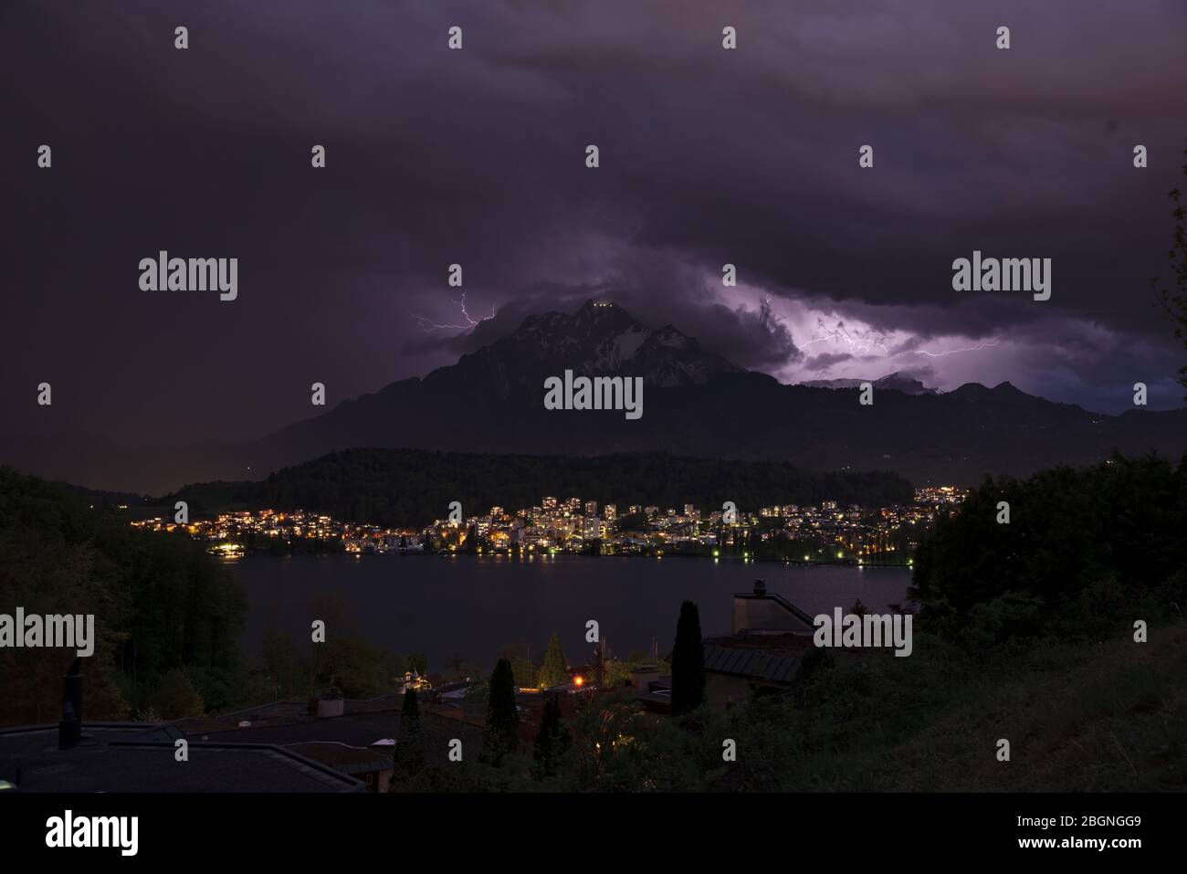 Thunderstorm with lightnings over the Mount Pilatus in Lucerne ...