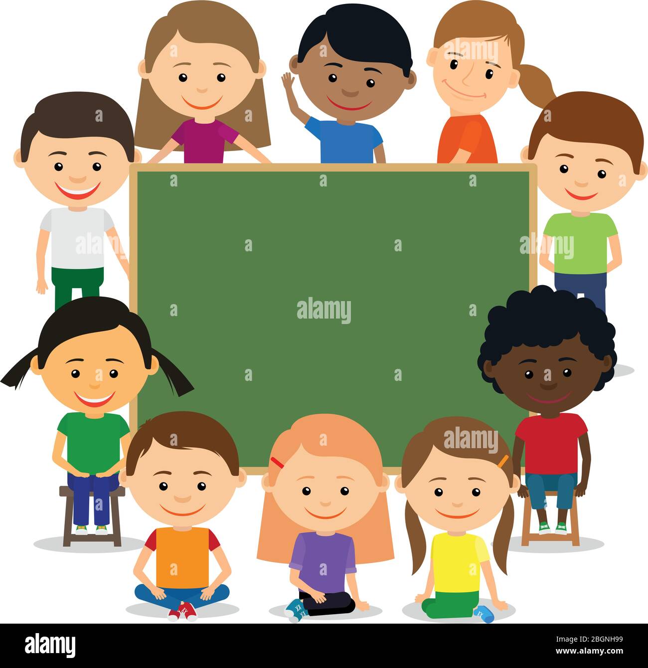 Kids around chalkboard. Kids education and childrens training concept ...