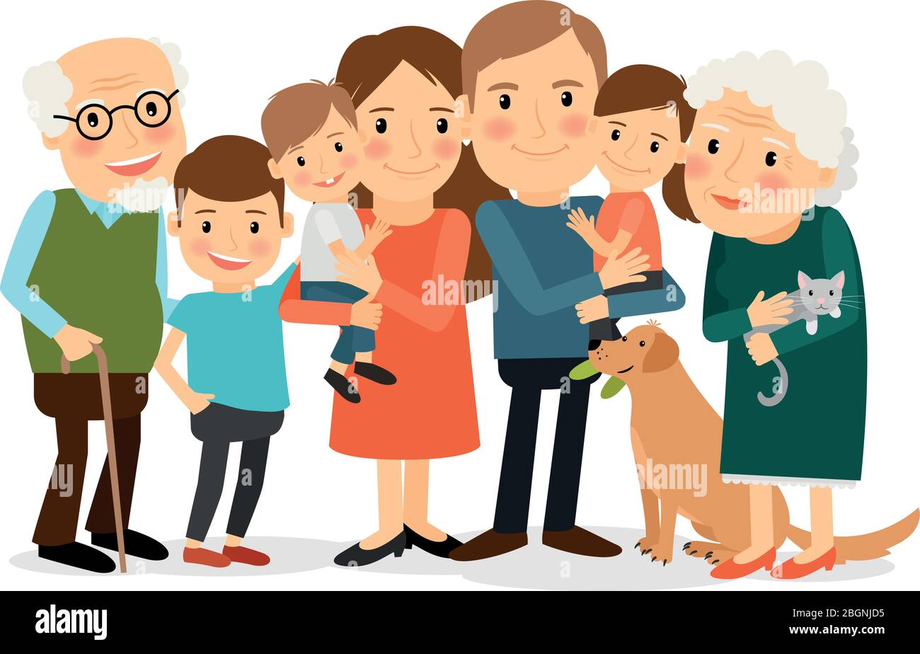 Happy family portrait. Father and mother, son and daughter ...