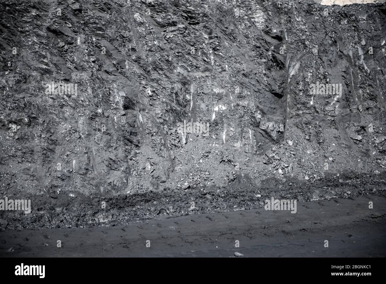 Geological section of soil, layers of coal and rock. Overburden open ...