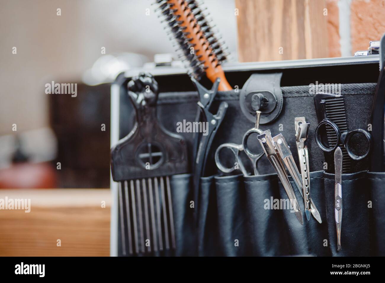 Hairdresser tools: combs, razors, scissors hair clipper Stock Photo - Alamy