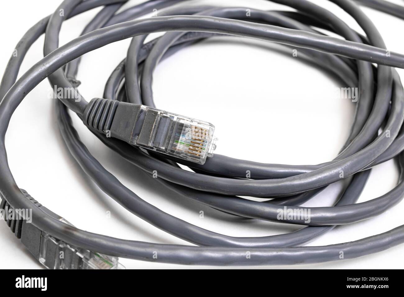Gray cable for internet connection on white background Stock Photo - Alamy