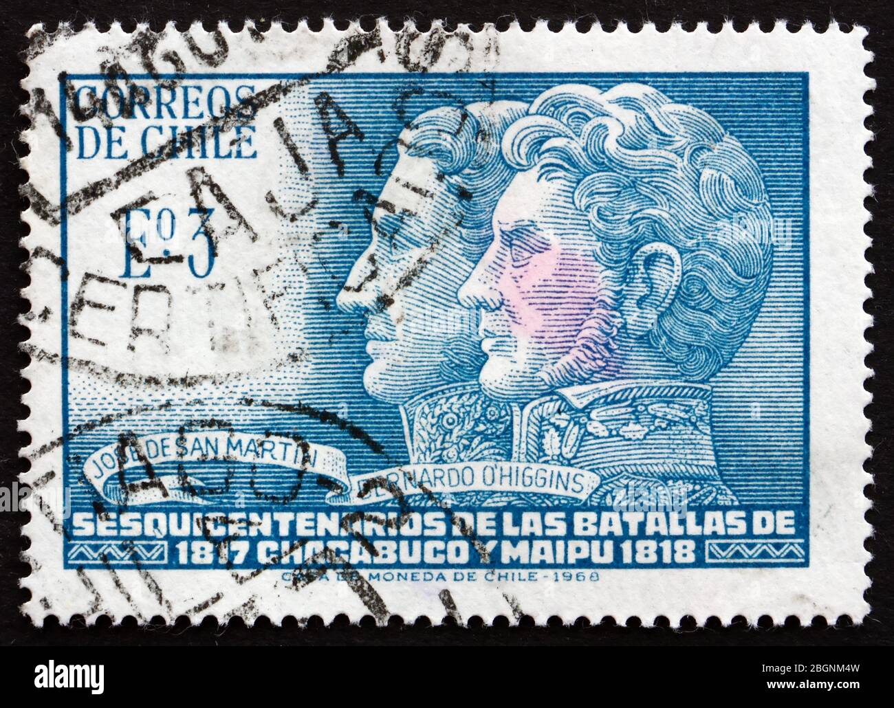CHILE - CIRCA 1968: a stamp printed in the Chile shows San Martin and O ...