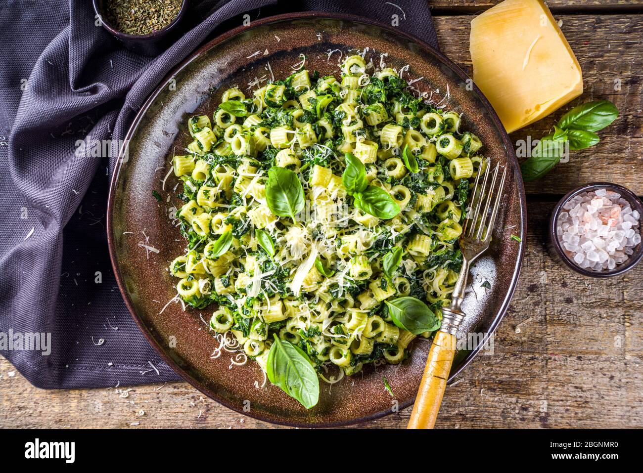 Ditaloni rigati spring recipe, Green ditalini pasta with spinach, green ...