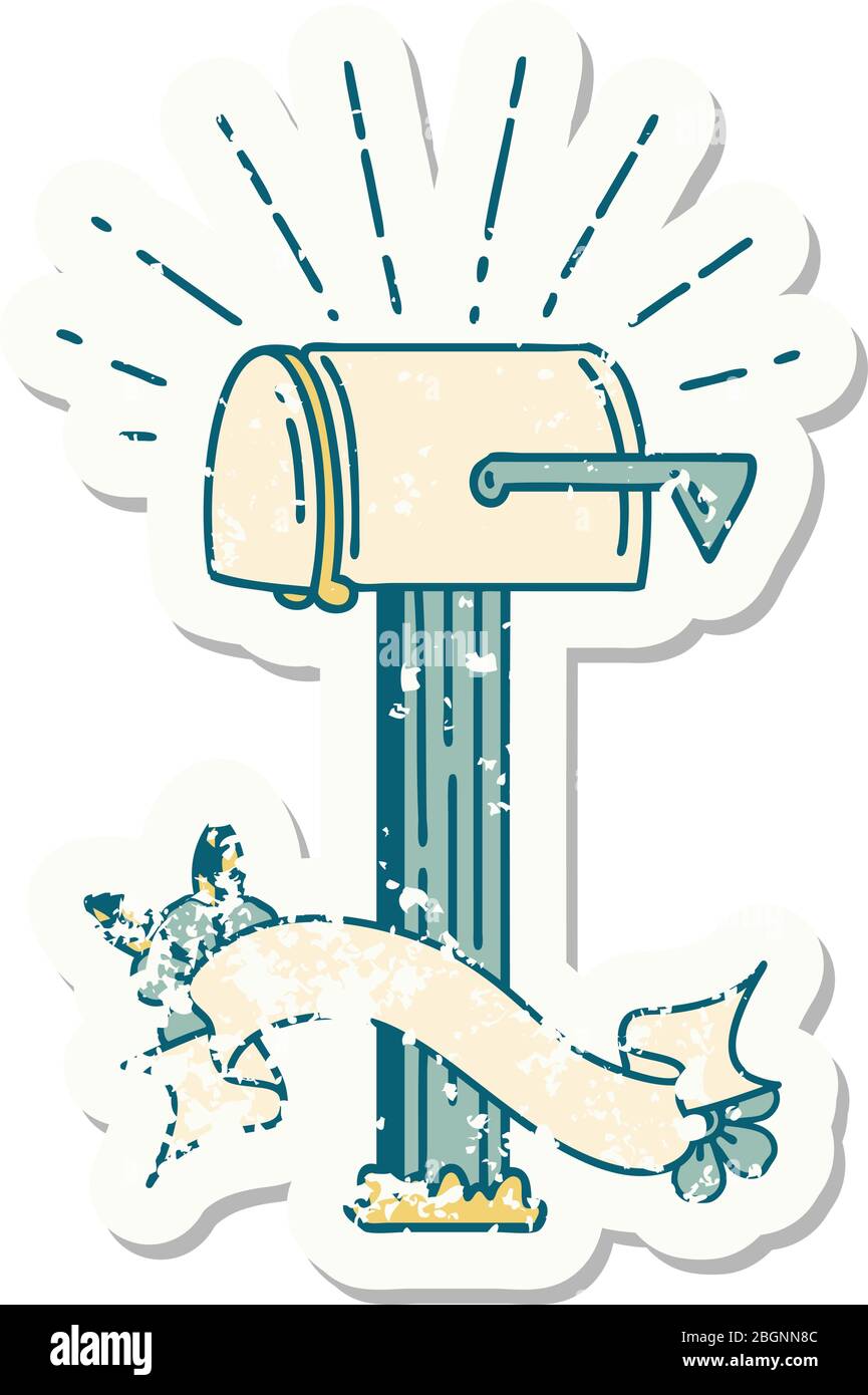 worn old sticker of a tattoo style closed mailbox Stock Vector Image ...