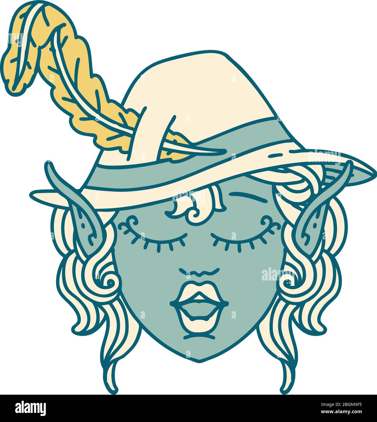 Retro Tattoo Style elf bard character face Stock Vector Image & Art - Alamy