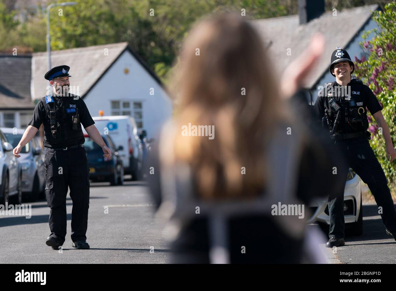 Prestatyn, Britain. 21st Apr, 2020. Local police officers Steve Gunning ...