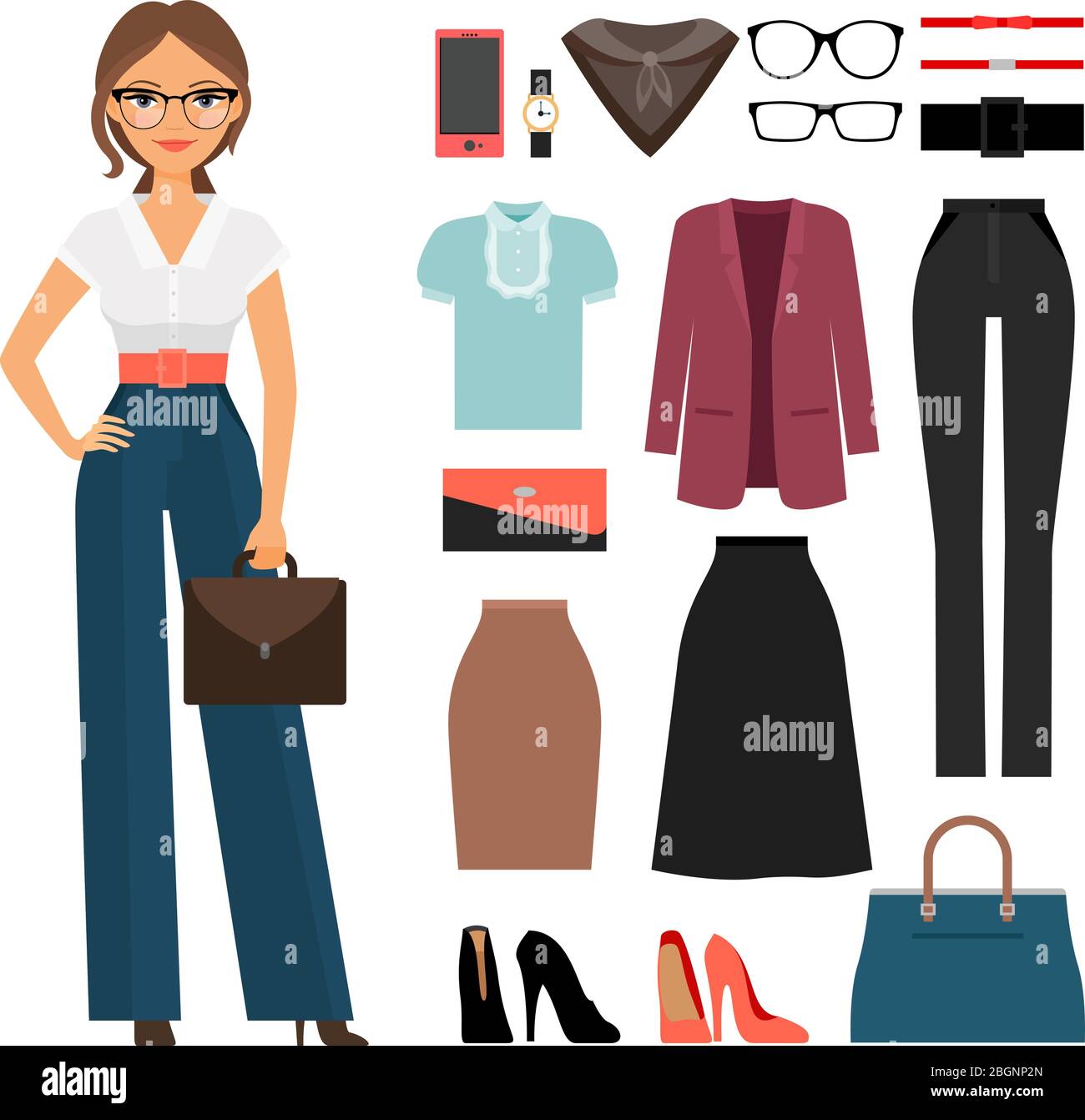 Business woman clothing. Woman in office clothes vector illustration ...
