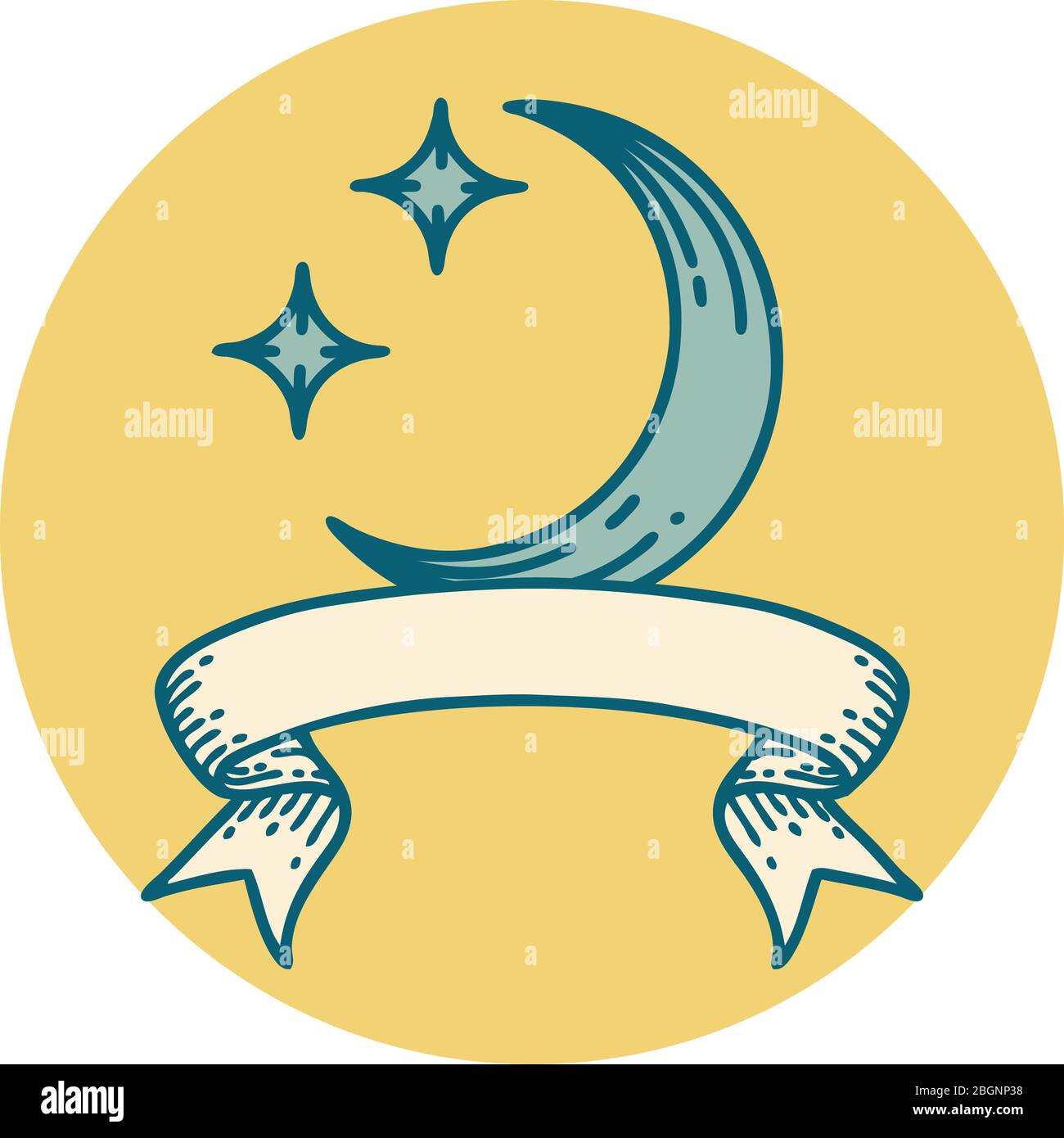 tattoo style icon with banner of a moon and stars Stock Vector Image ...