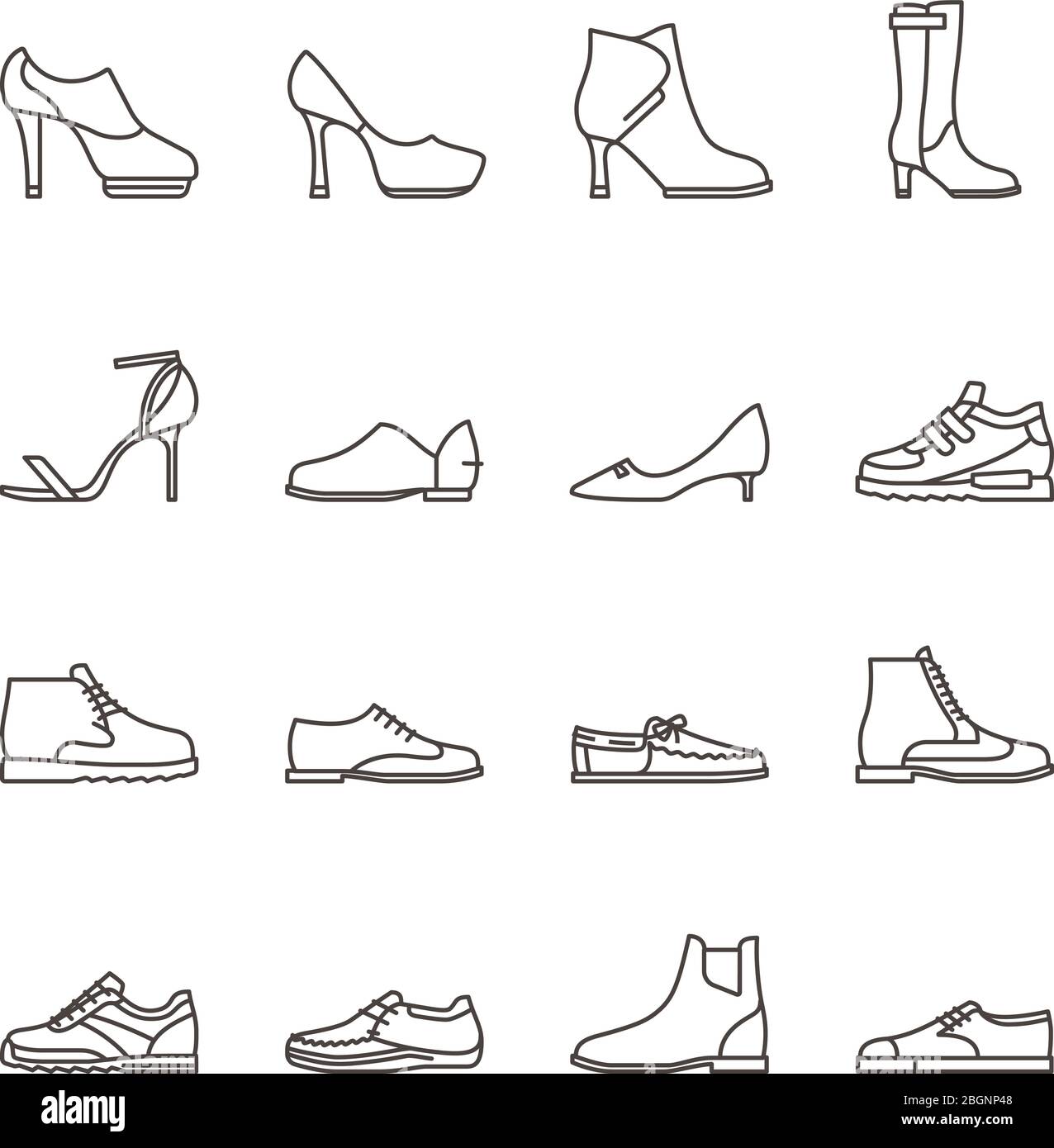 Shoes line vector icons. Sneakers and women shoes, footwear linear ...