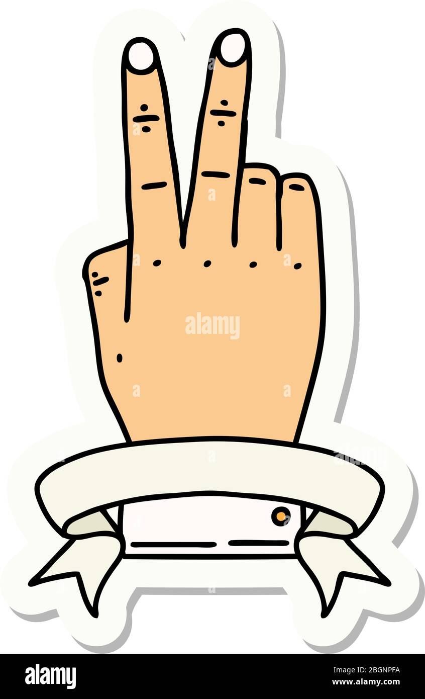 sticker of a victory v hand gesture with banner Stock Vector Image ...
