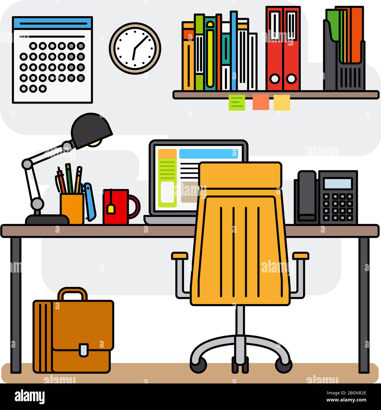 Thin line office workspace or line designer workspace with desktop ...