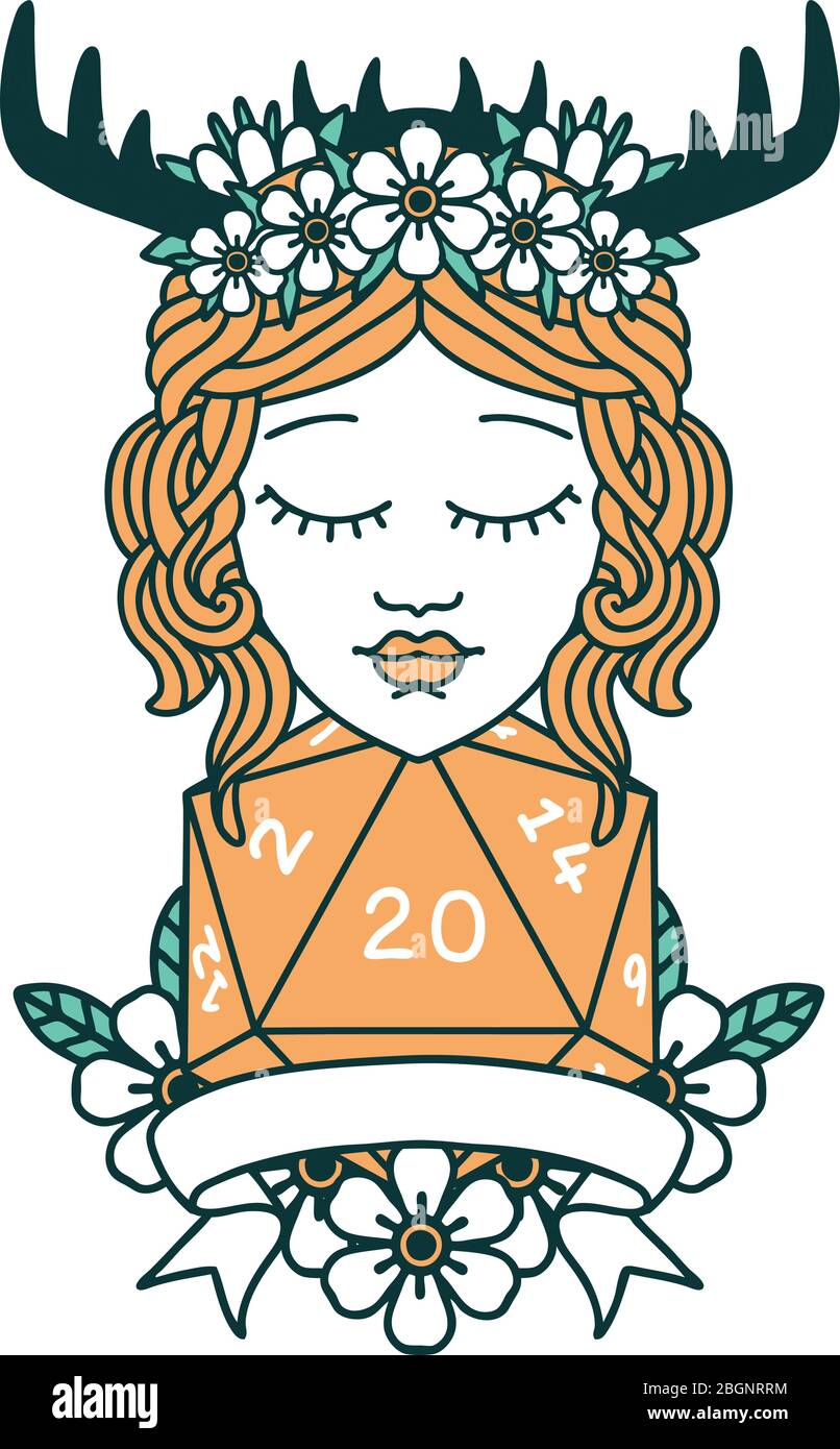 Retro Tattoo Style human druid with natural twenty roll Stock Vector ...