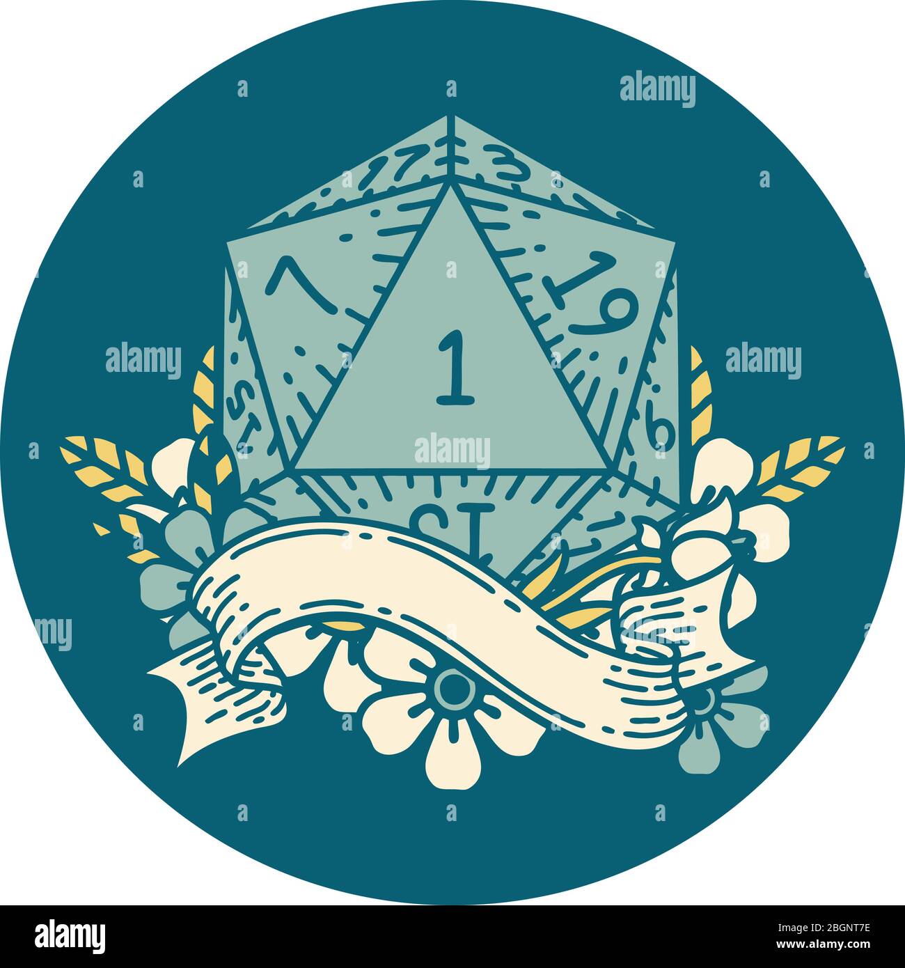Retro Tattoo Style natural one d20 dice roll Stock Vector Image & Art ...