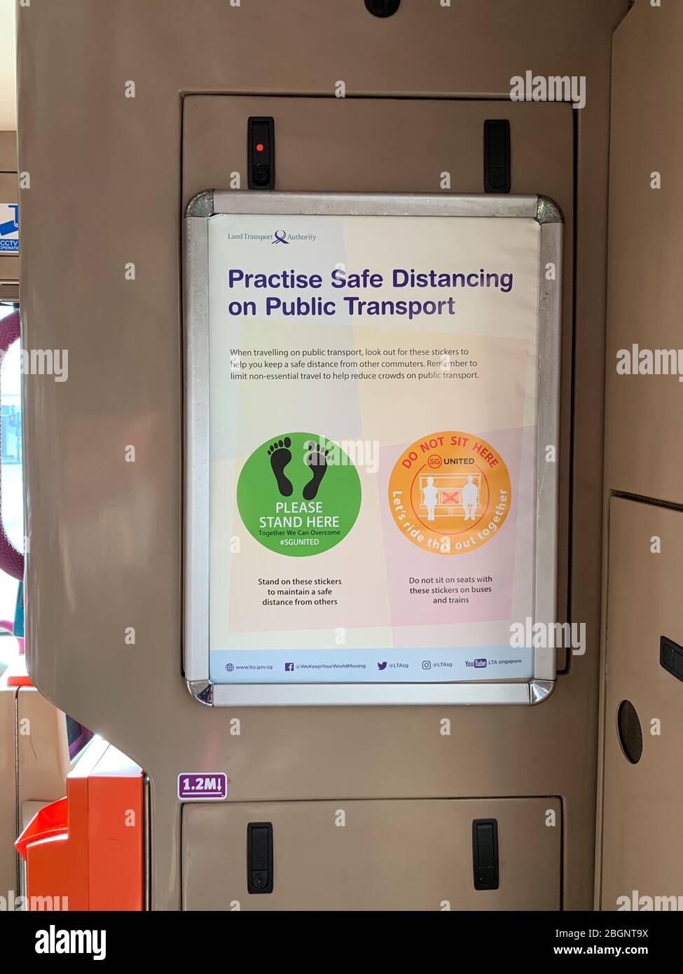 Social distance notices on a public bus in Singapore on April 22 2020 ...