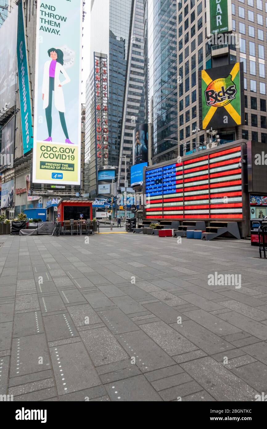 Times Square is nearly deserted due to the COVID-19 pandemic, April ...
