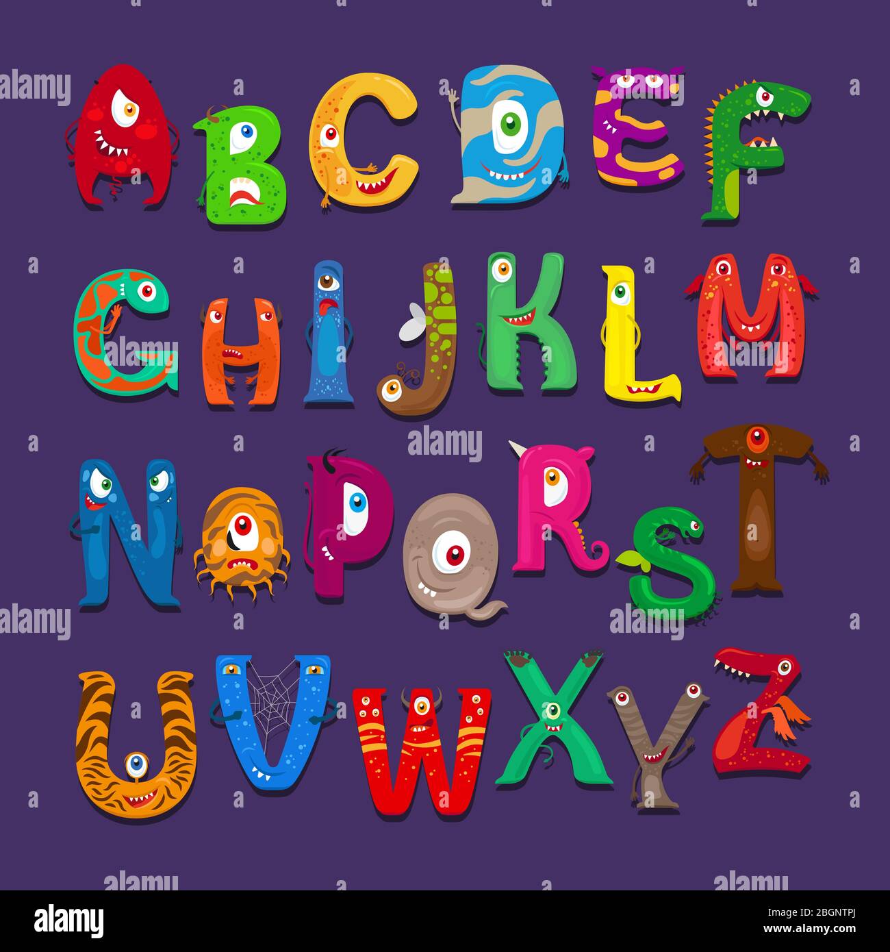 Funny alphabet. Vector cute funny abc for kids scrapbook Stock Vector ...