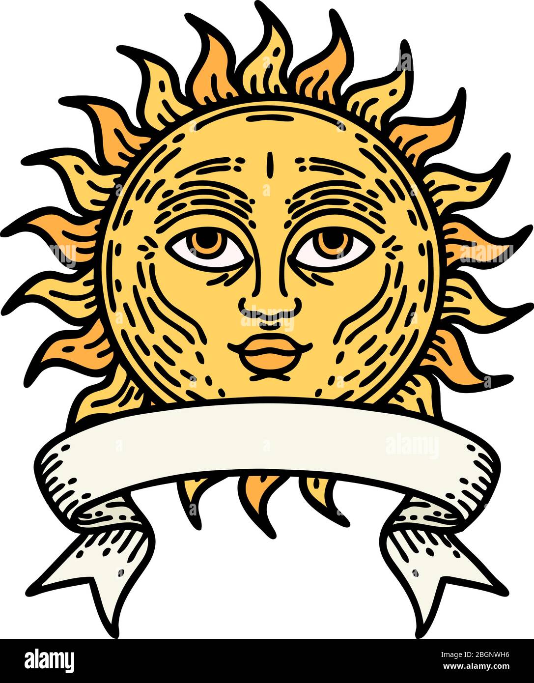 traditional tattoo with banner of a sun with face Stock Vector Image ...