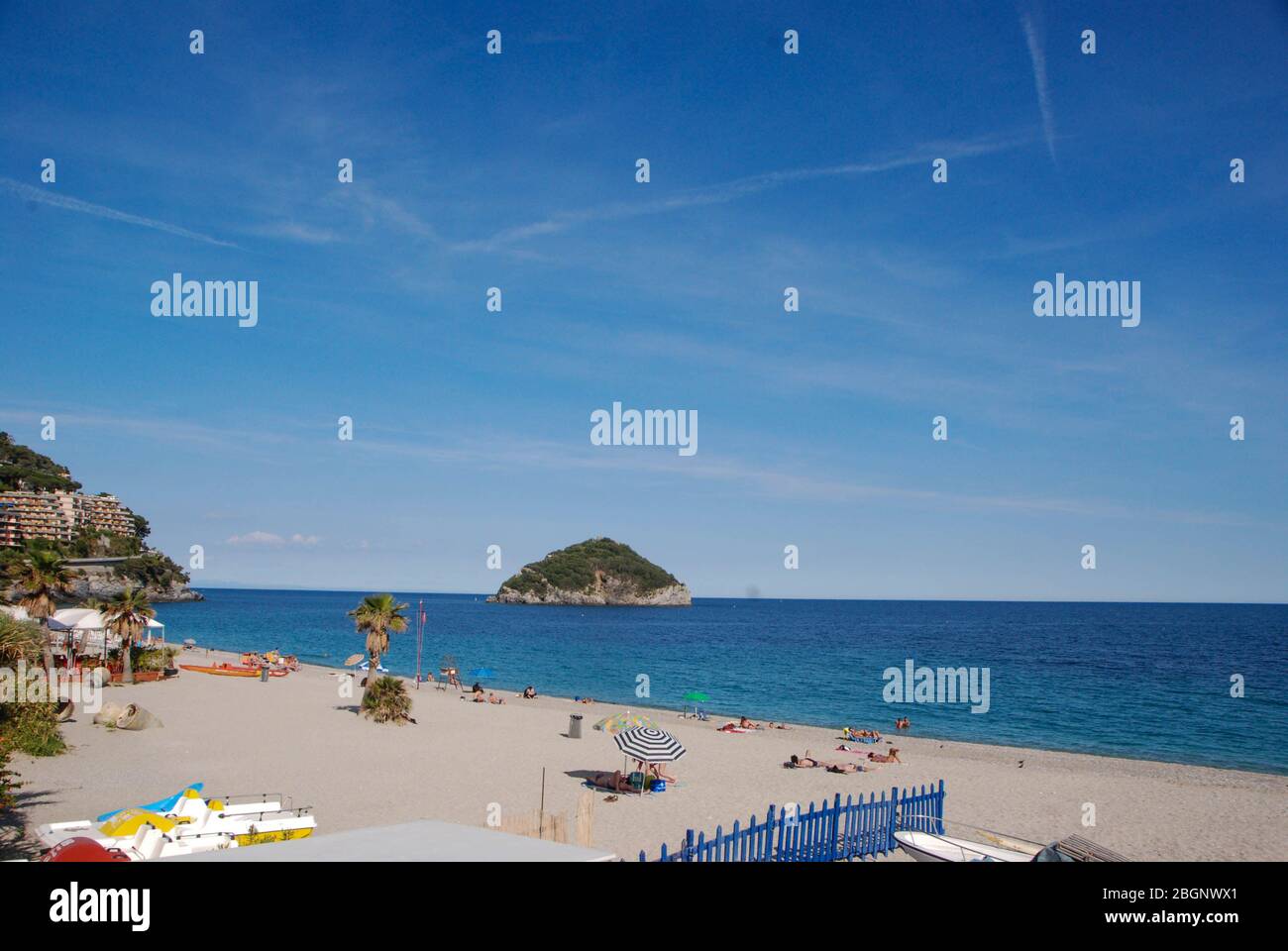 View of the island of Bergeggi with seaside Stock Photo - Alamy