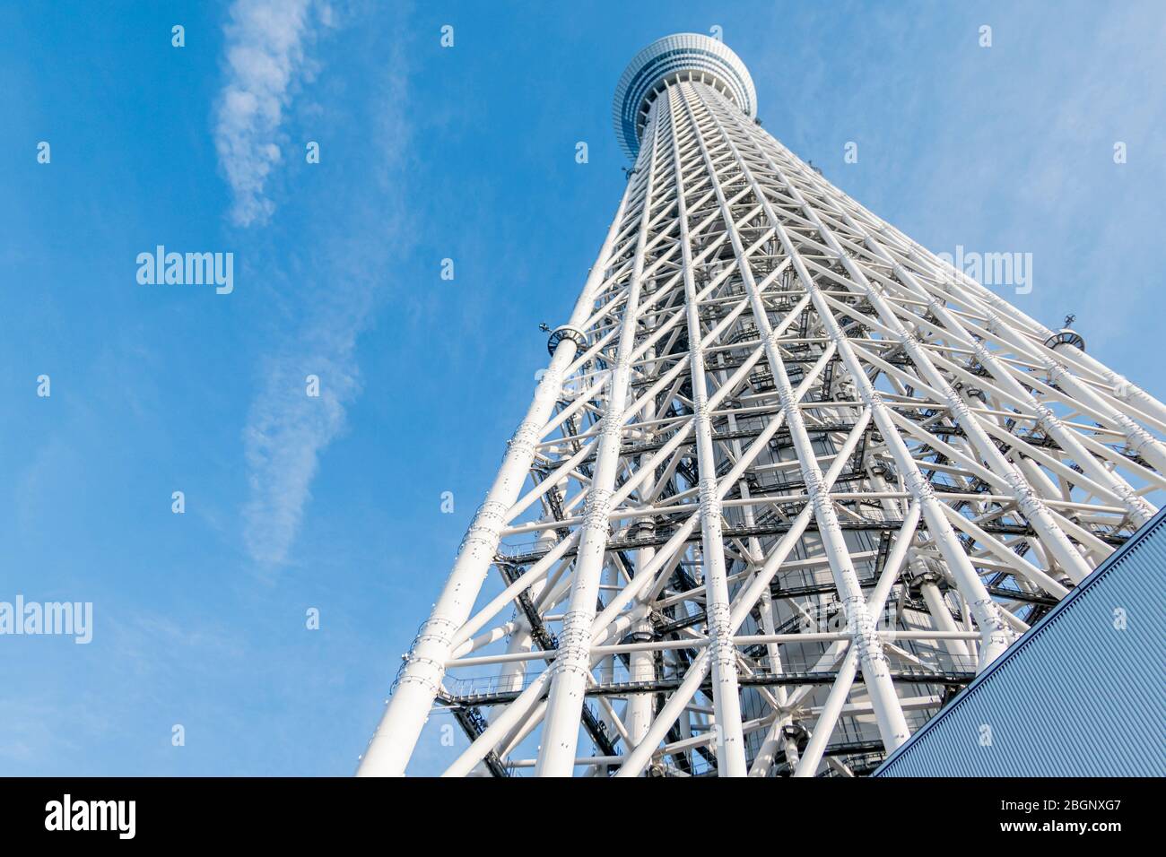 The closer look of white metal modern structure of Tokyo Skytree tower ...