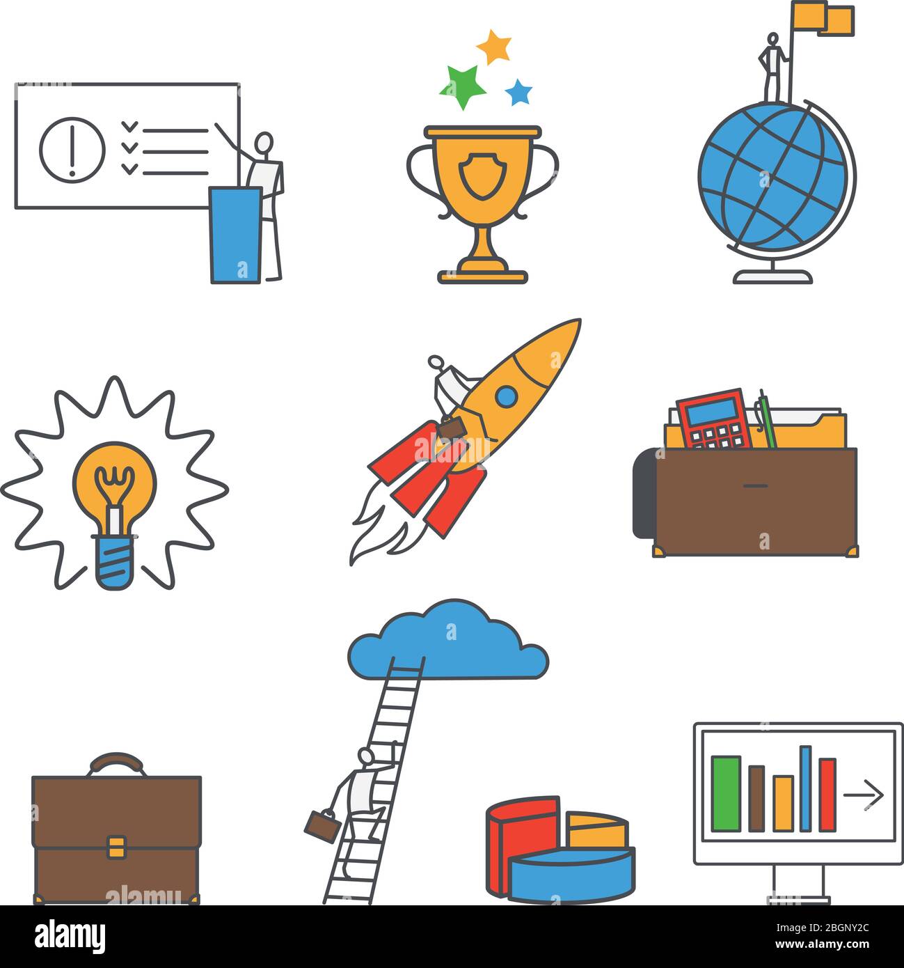 Business flat line icon set. Business line art signs. Vector ...