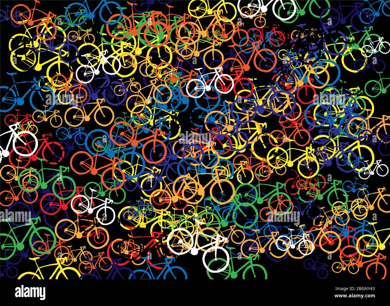 Black background with small colorful bicycles. Illustration Stock Photo ...