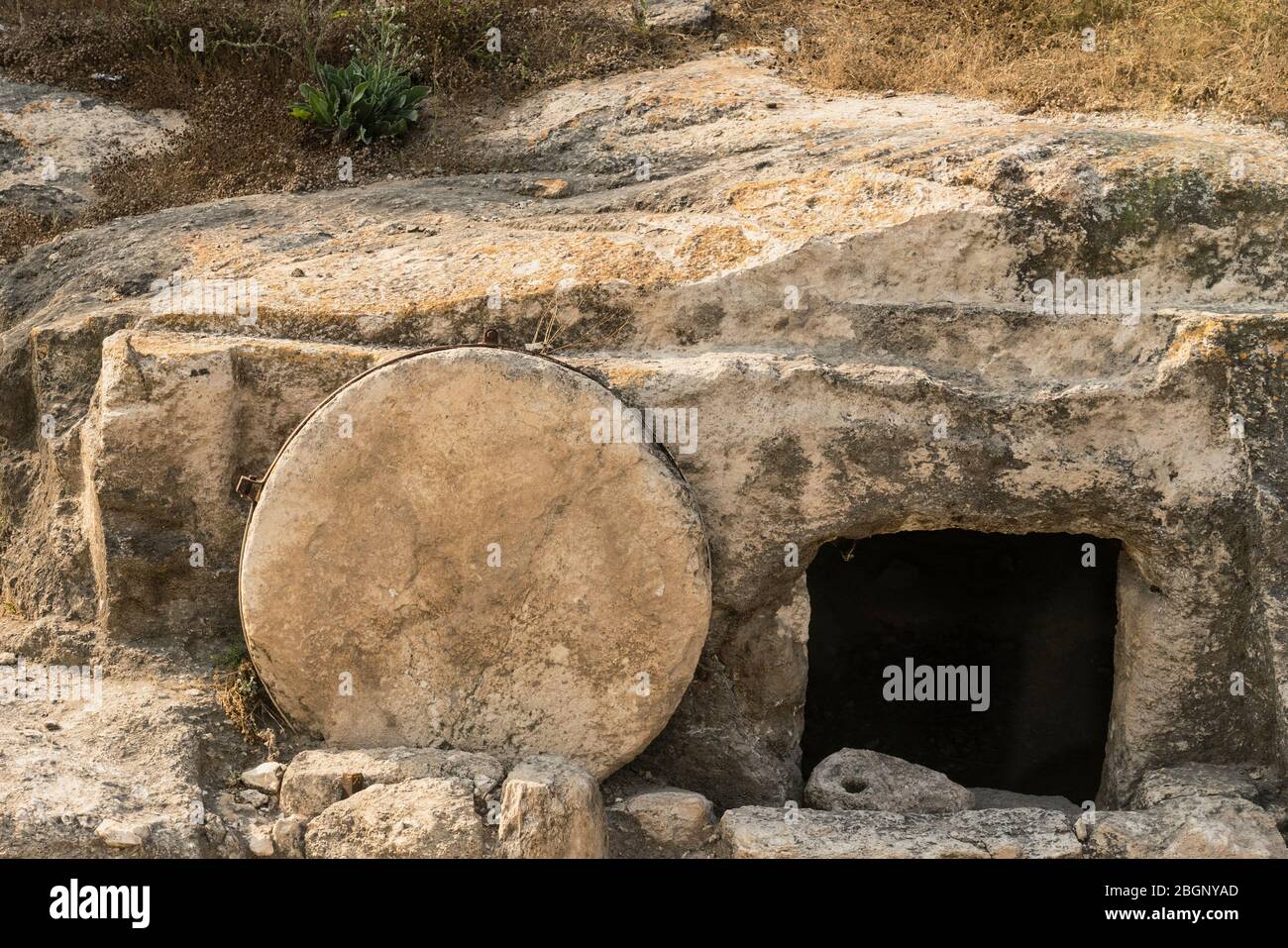 Israel, Galilee, A traditional 1st Century A.D. tomb with a rolling ...