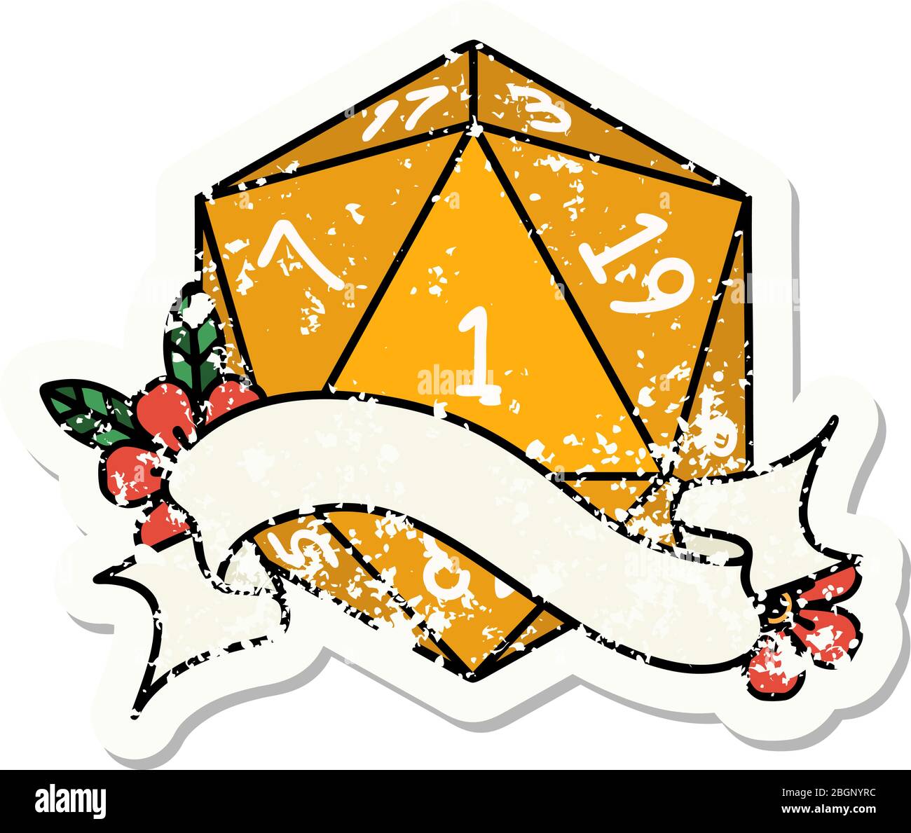 grunge sticker of a natural one d20 dice roll Stock Vector Image & Art ...