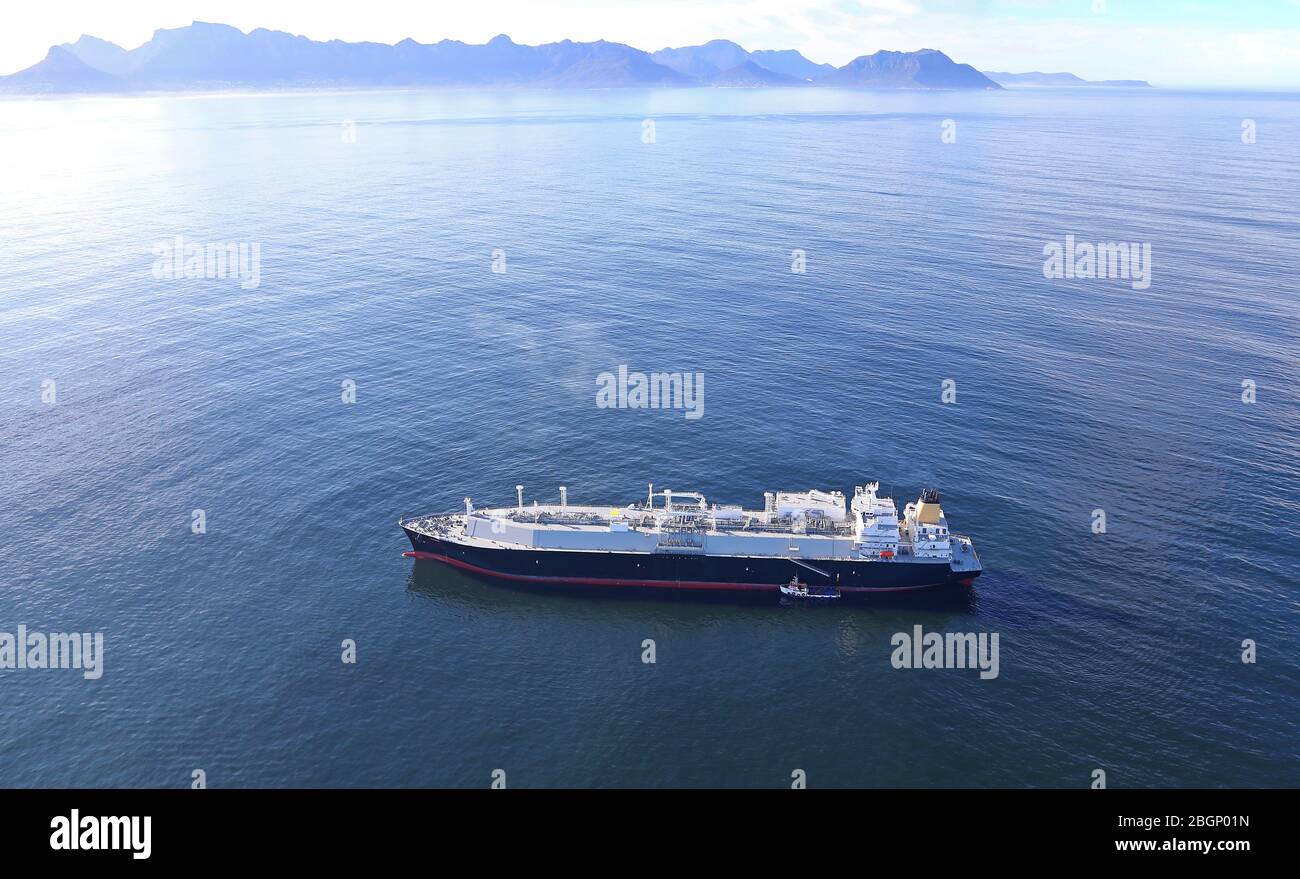 Aerial photo of a vessel offshore from Table Bay Harbour in Cape Town ...