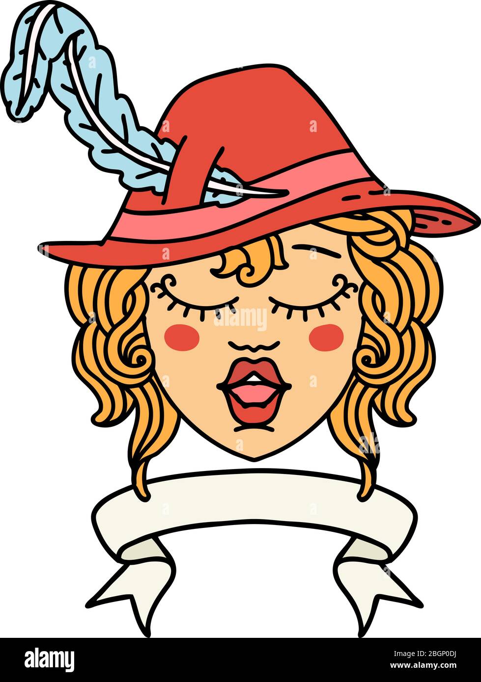 Retro Tattoo Style human singing bard character with banner Stock ...