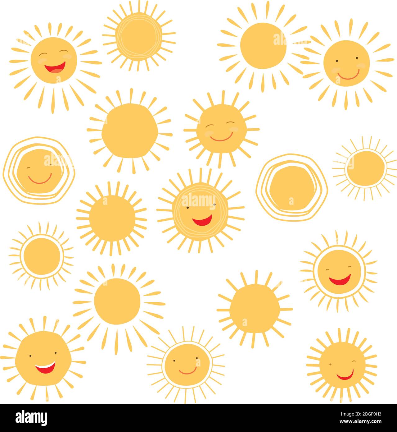 Sun smile symbols or sun face signs. Vector illustration Stock Vector ...