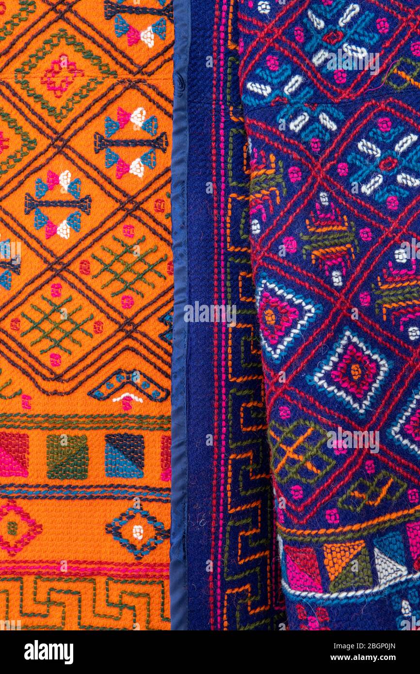 Bhutan, Thimphu. Traditional Bhutanese hand woven textiles, wool Stock ...