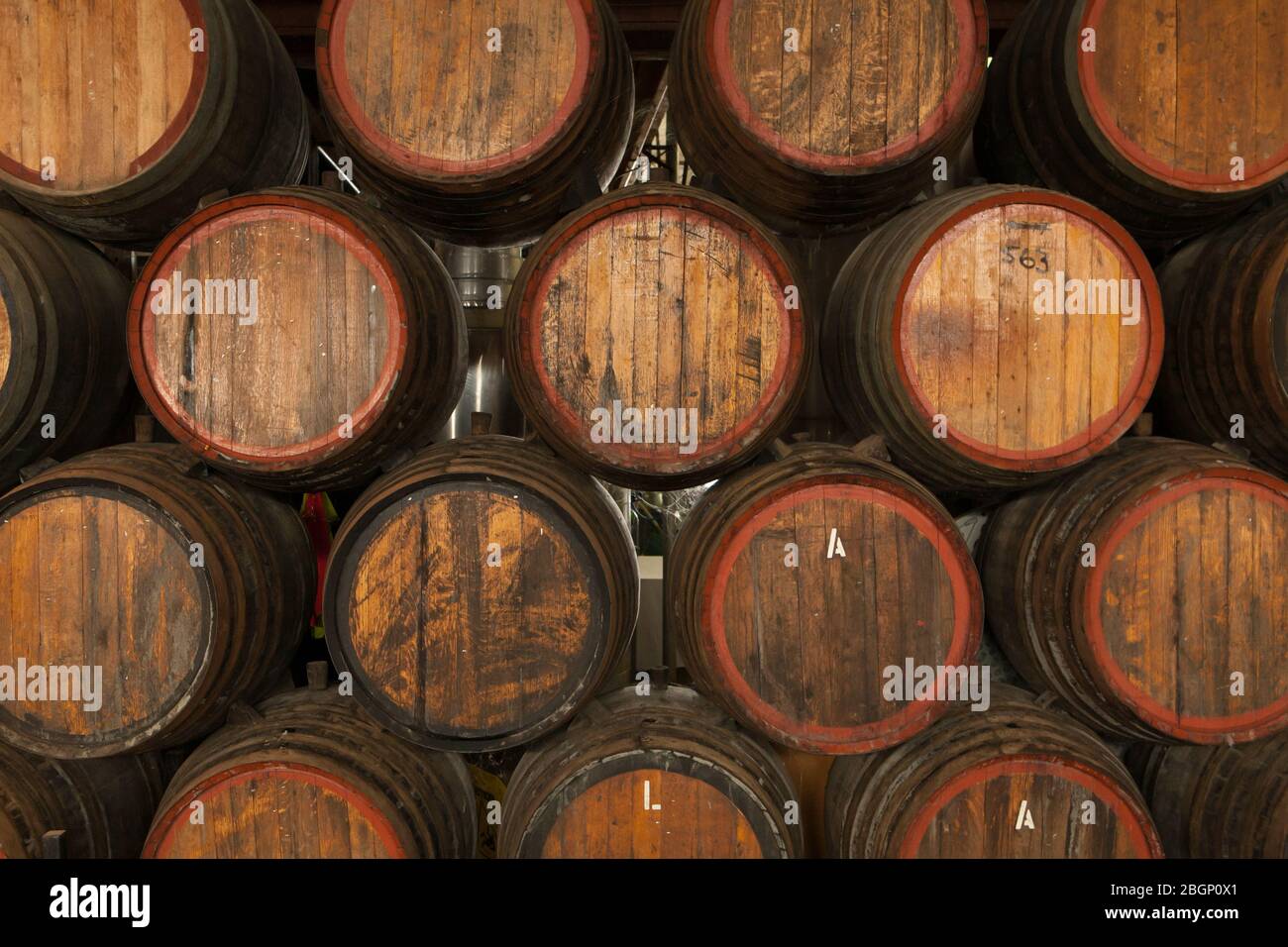 Wine Barrels in Storage Stock Photo - Alamy