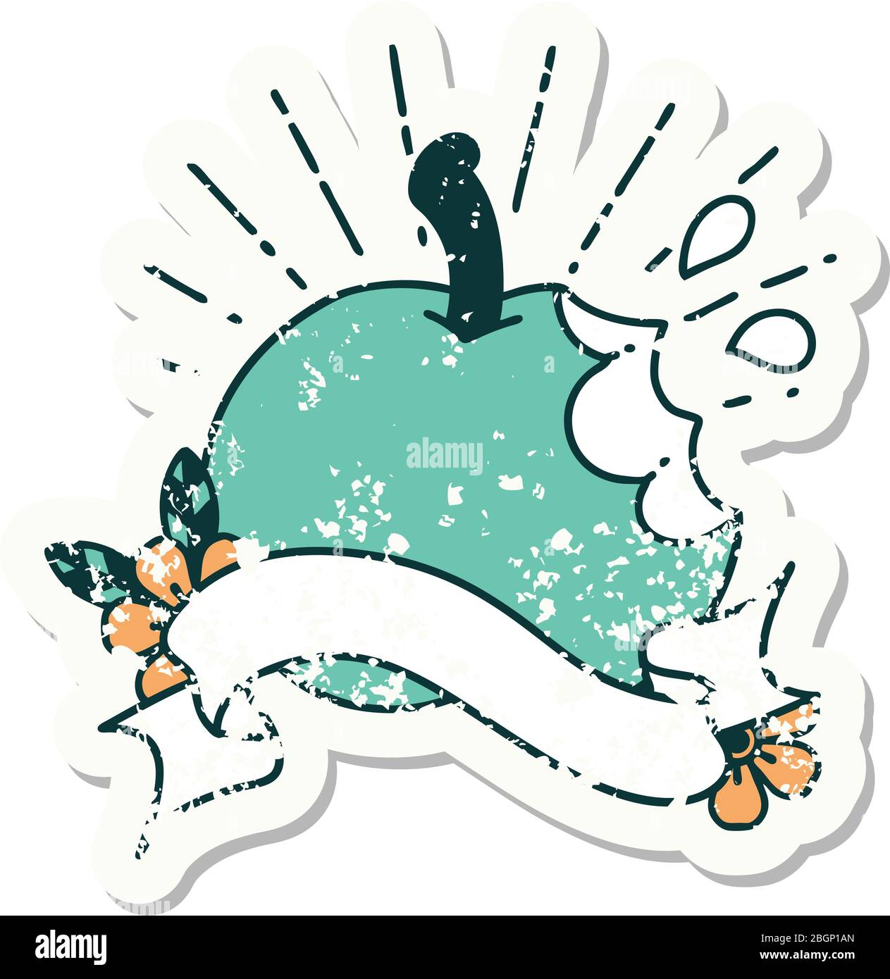 worn old sticker of a tattoo style bitten apple Stock Vector Image ...
