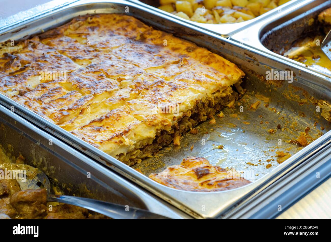 buffet bain marie catering pasticcio containers Stock Photo - Alamy
