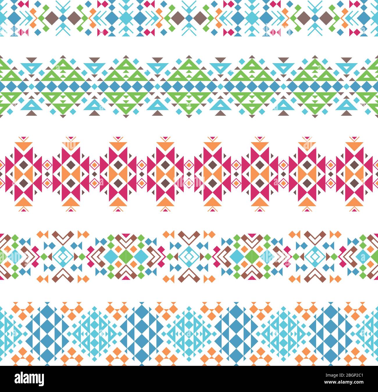 Colored tribal aztec ethnic horizontal borders. Vector illustration ...