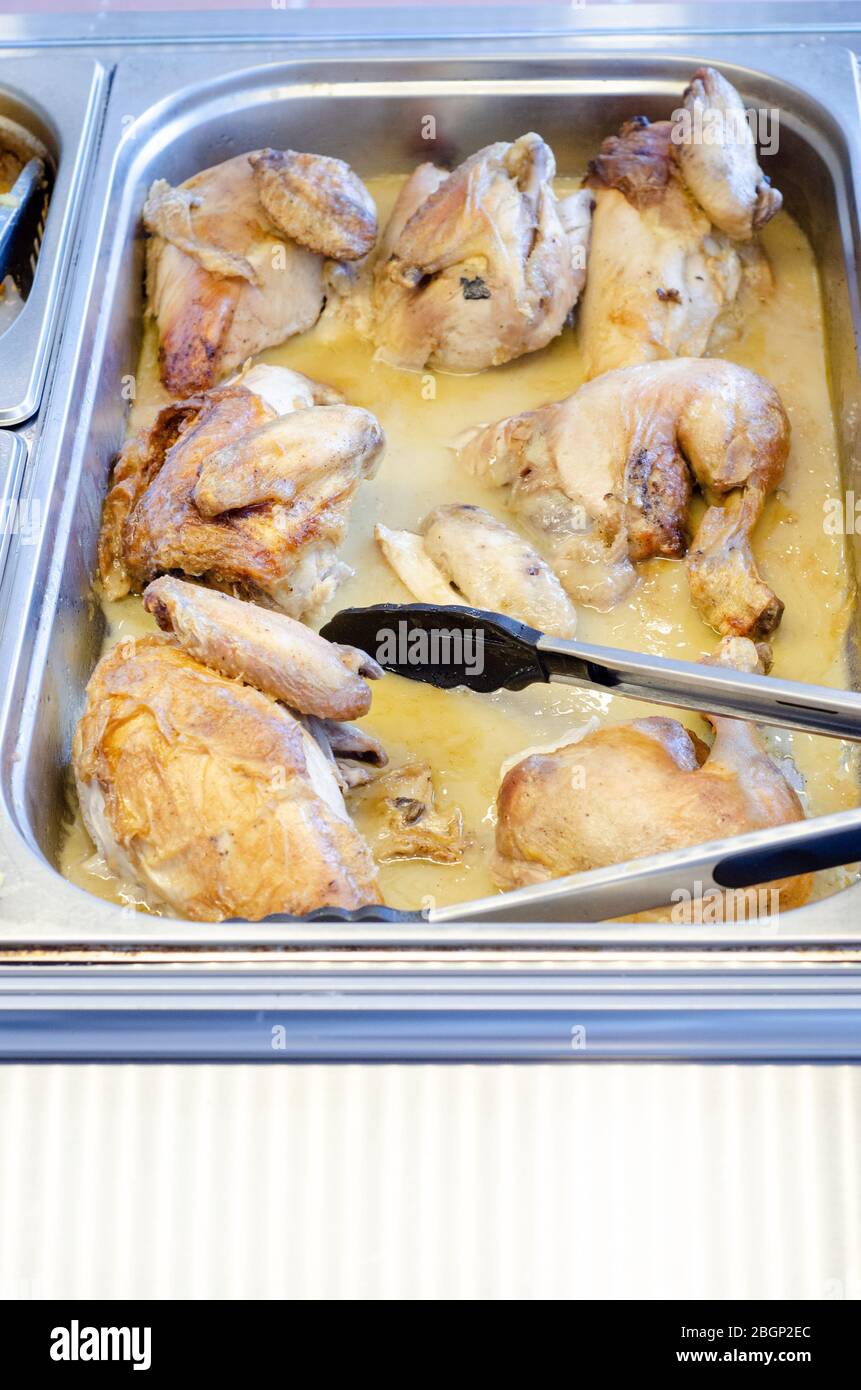 buffet bain marie catering chiken in inox food container Stock Photo ...