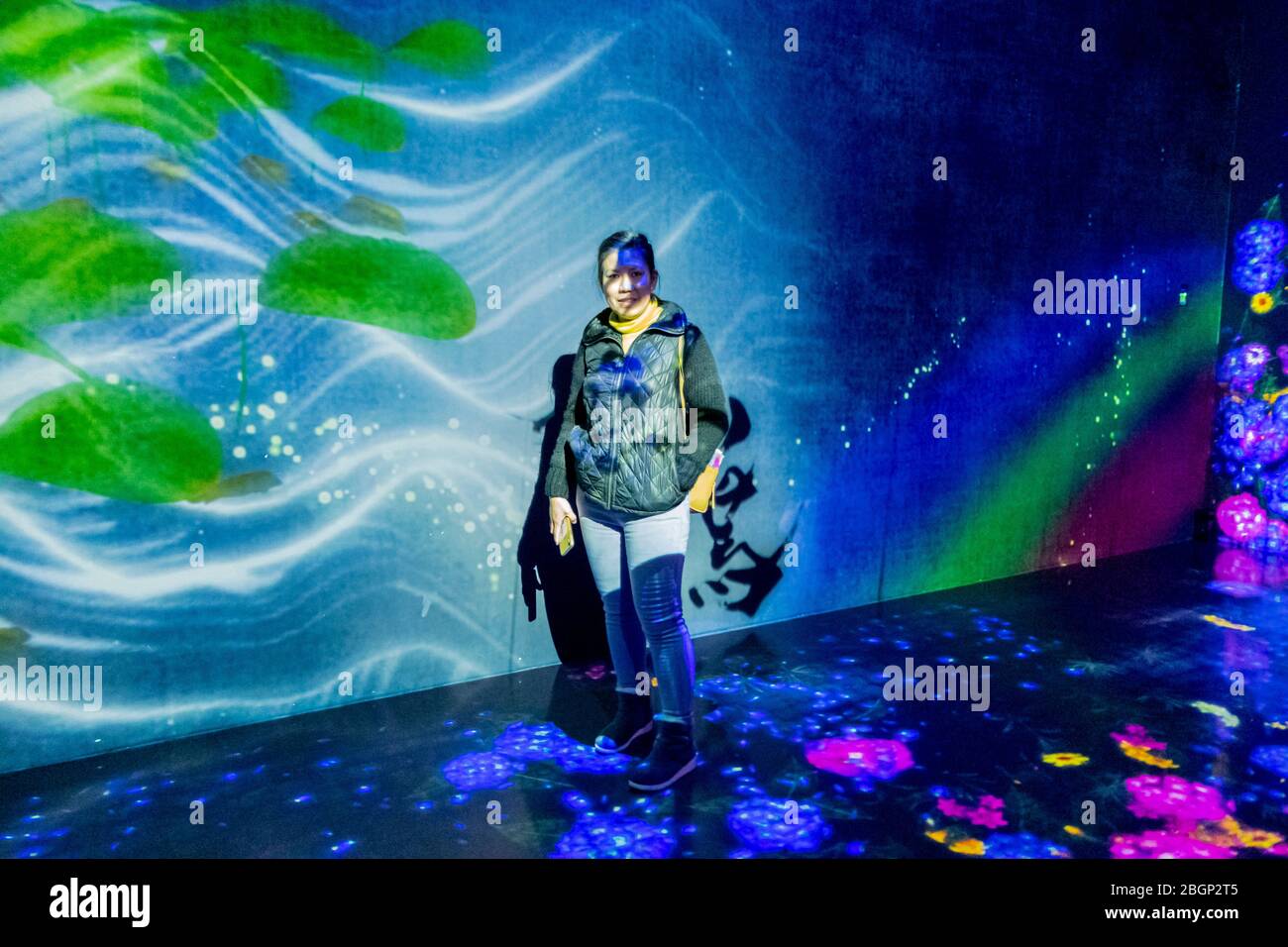 Interactive light effect as the waterfall and river at teamLab ...