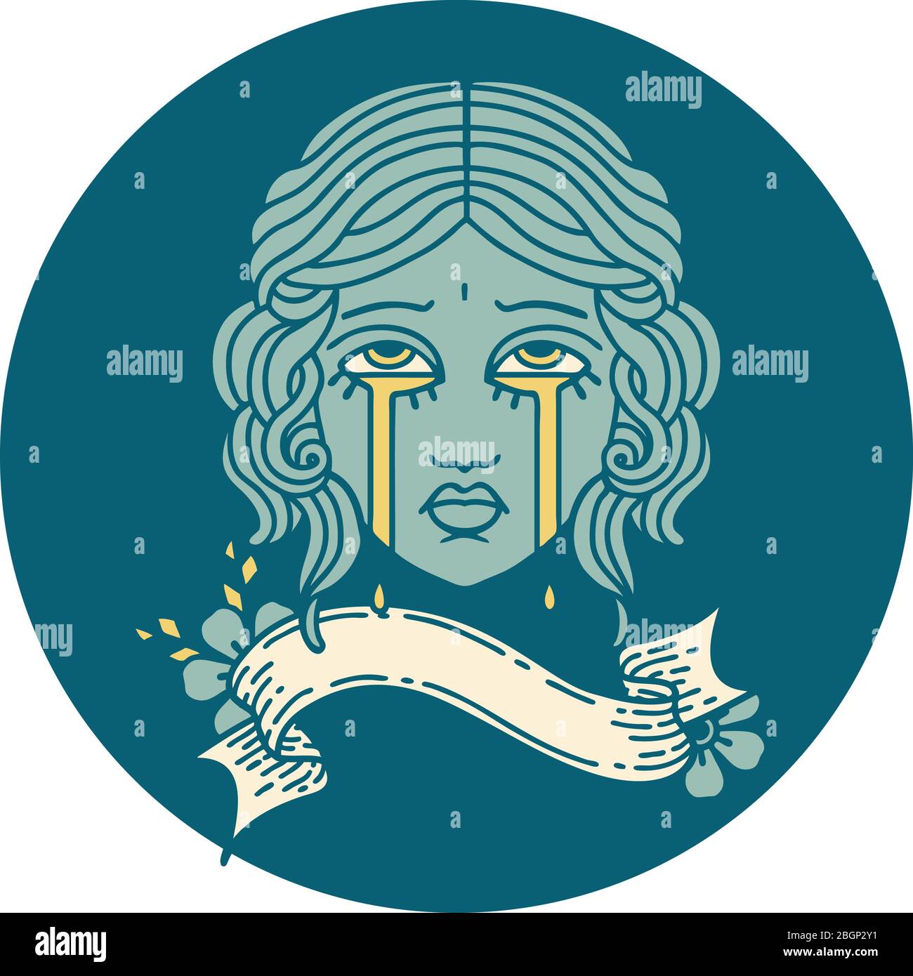 tattoo style icon with banner of female face crying Stock Vector Image ...
