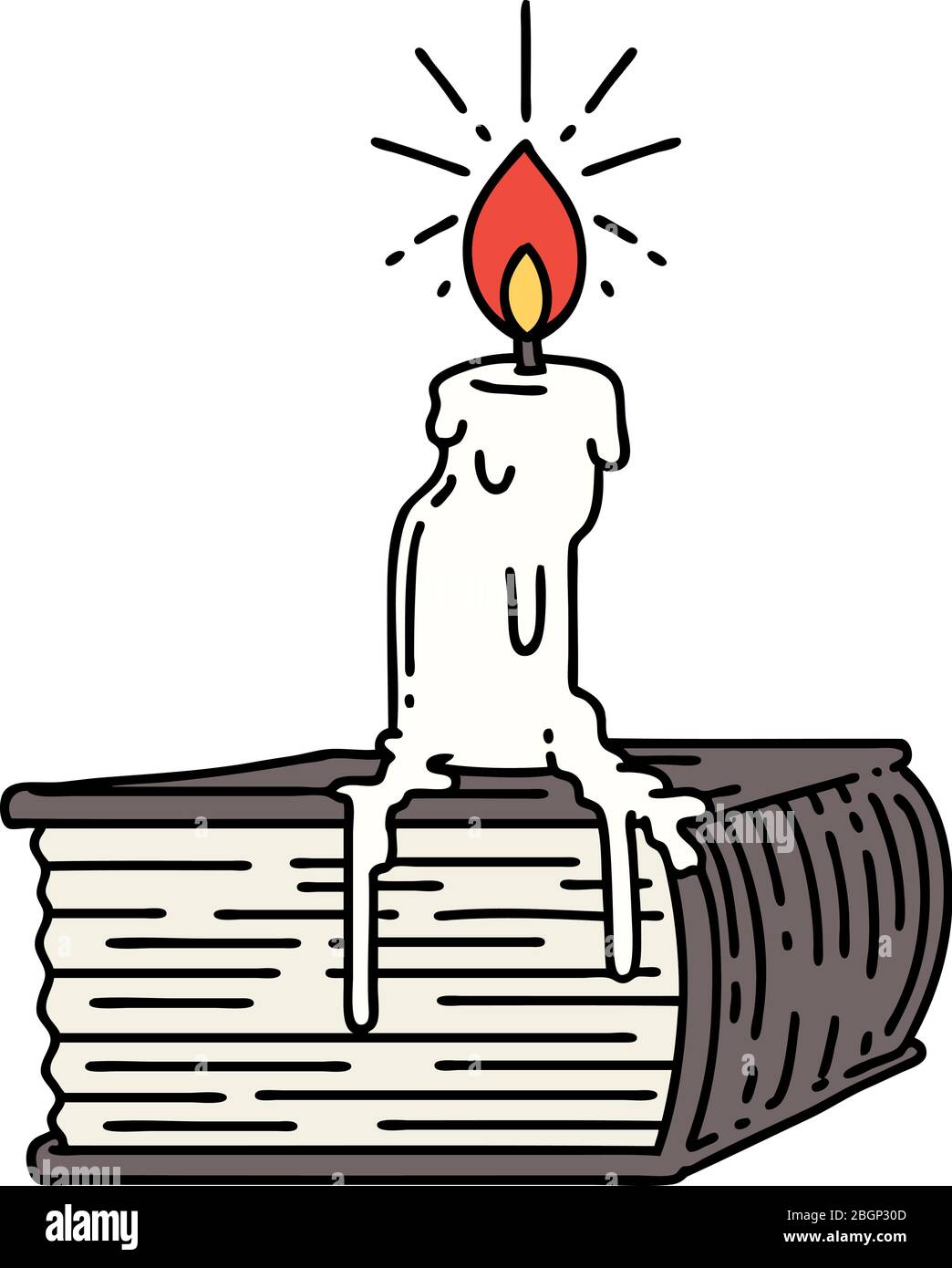 illustration of a traditional tattoo style candle melting on book Stock ...